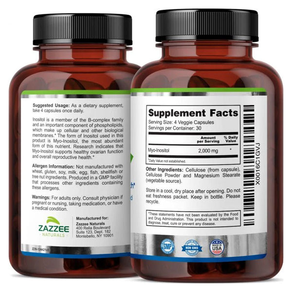 Zazzee Naturals Myo-Inositol 2000 Mg 120 Cápsulas - Hi Vitamins