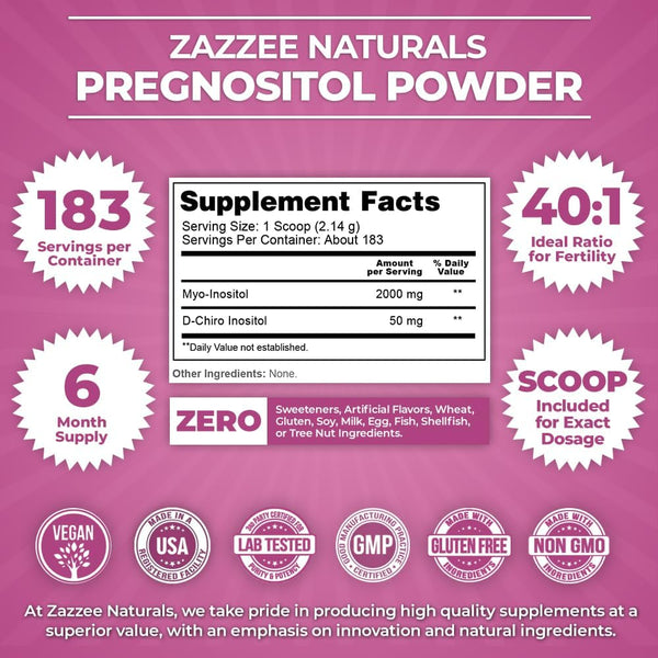 Zazzee Naturals Pregnositol Myo Inositol & D-Chiro Inositol Powder 392 ...